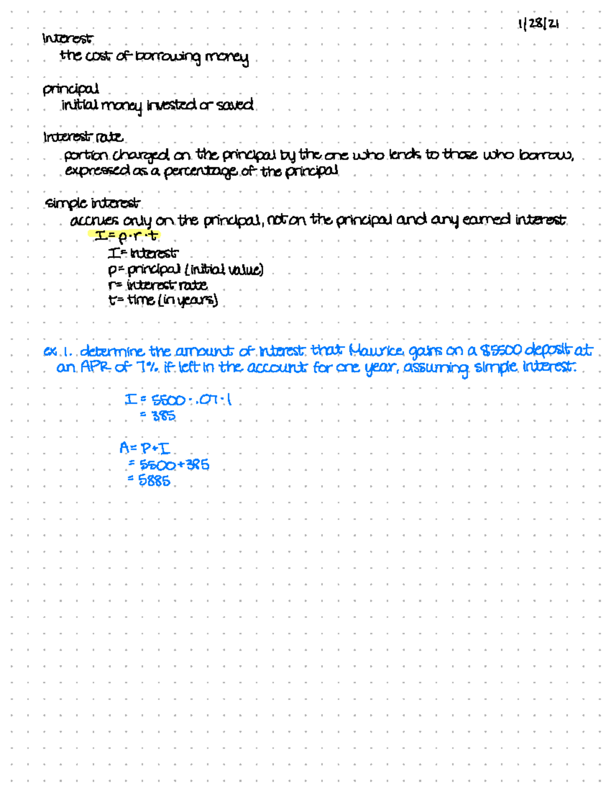 Class Notes - Rumley - I / 28/ interest the cost of borrowing money ...
