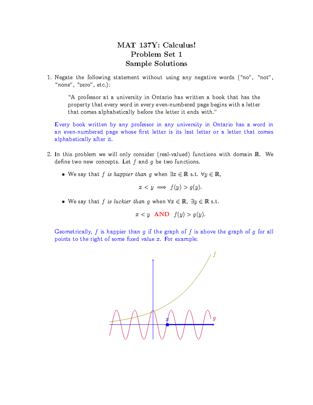 Actual Solutons - Solutions of problem set 1. - MAT 137Y: Calculus ...