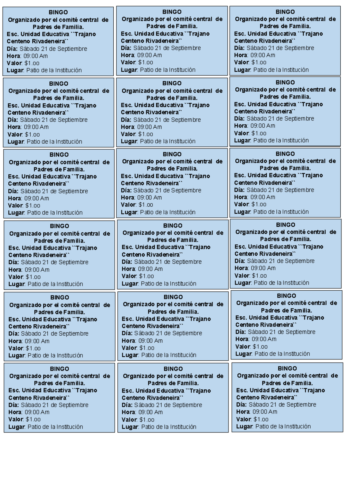 Bingo DE LA Escuela - TAREAS - fgffgfgfg BINGO Organizado por el comité ...