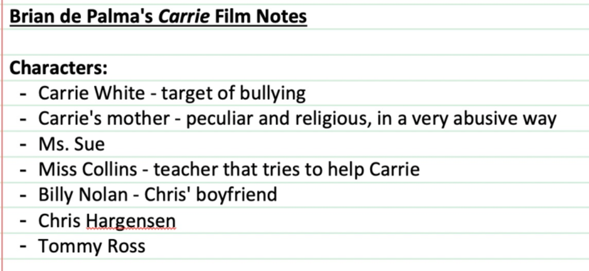 Carrie Film Notes - ENGL 103 F - Studocu