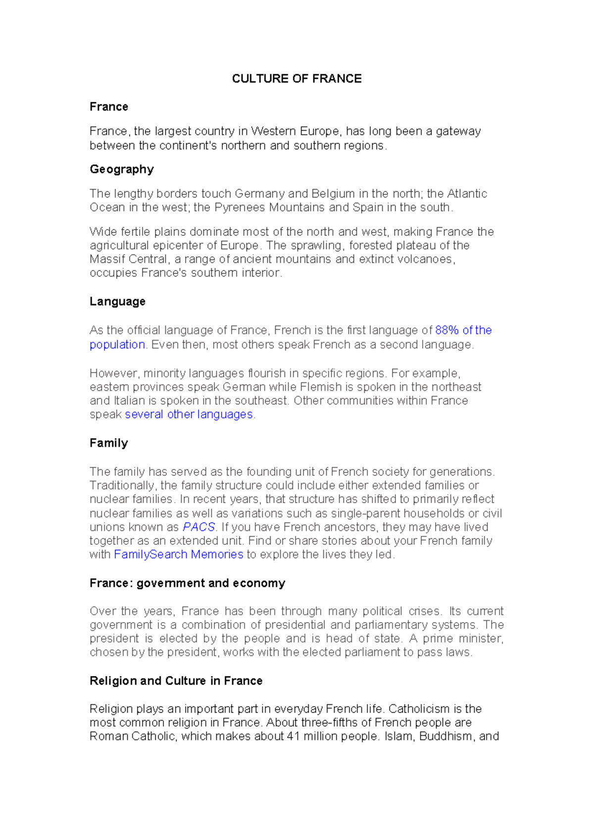 Culture-OF- France 2 - For your notes - CULTURE OF FRANCE France France ...