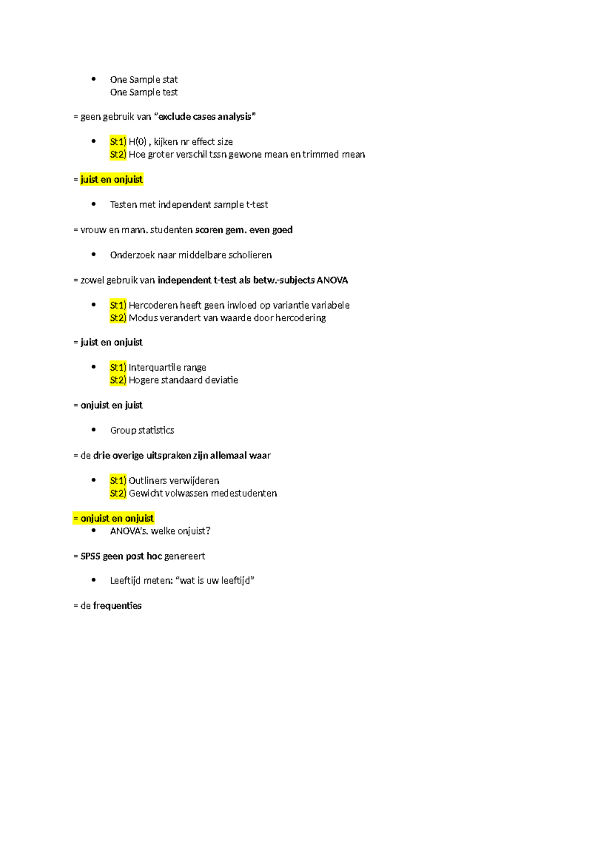 One Sample stat test - One Sample stat One Sample test = geen gebruik ...