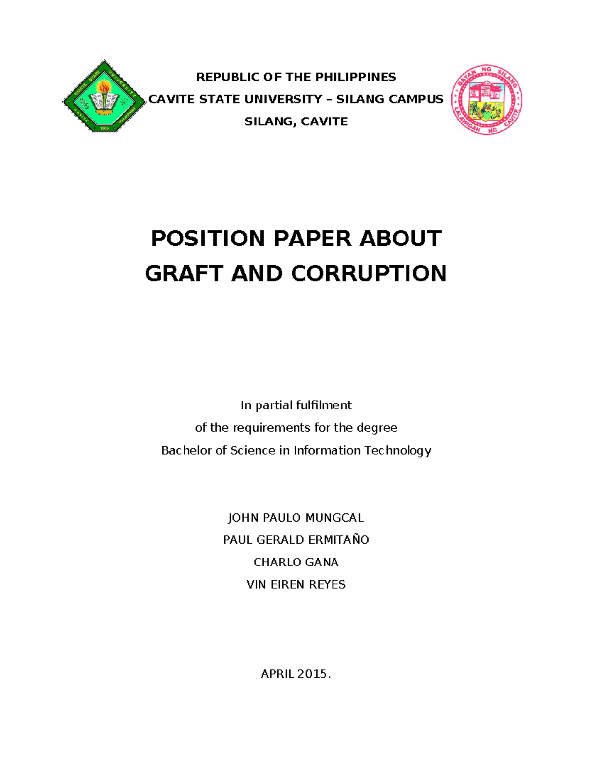 Position Paper About Graft AND Corruptio - REPUBLIC OF THE PHILIPPINES ...