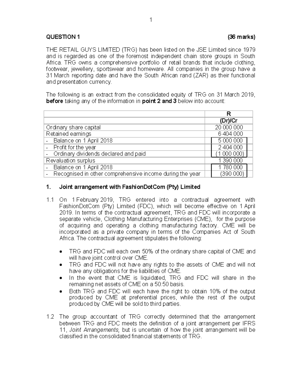 Exam 2019 Q 2019 EXAM QUESTION 1 36 Marks THE RETAIL GUYS LIMITED