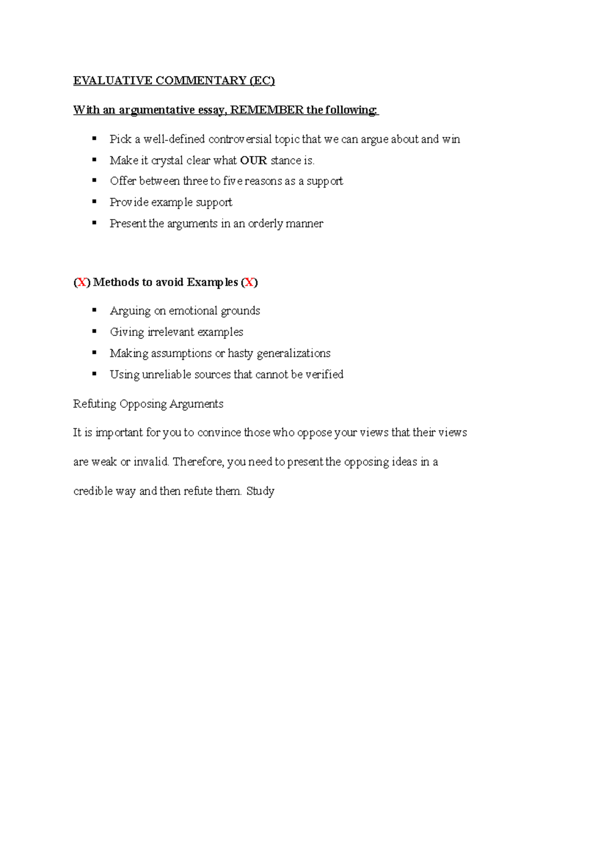 NOTES ON EVALUATIVE COMMENTARY - EVALUATIVE COMMENTARY (EC) With an ...