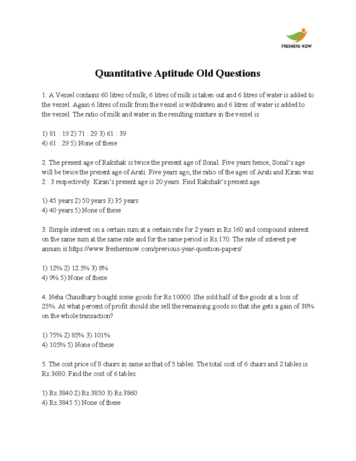 Quantitative Aptitude Model Papers - Quantitative Aptitude Old ...