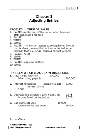 SOL - Reviewer - Chapter 16 Accounting for Dividends PROBLEM 1: TRUE OR ...