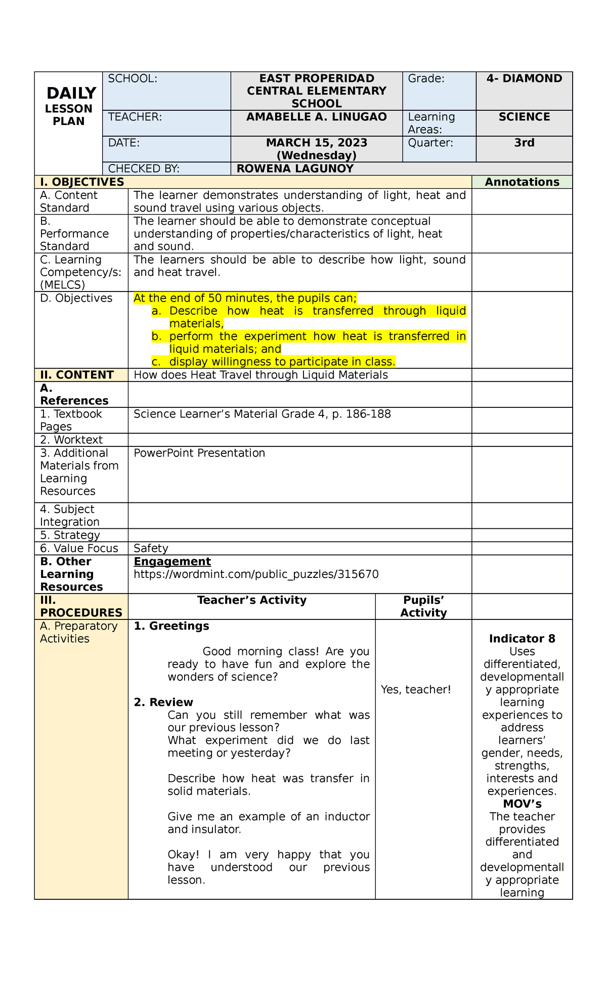 March 15- Wednesday - Science and Math Grade 4 quarter 3 Detailed ...