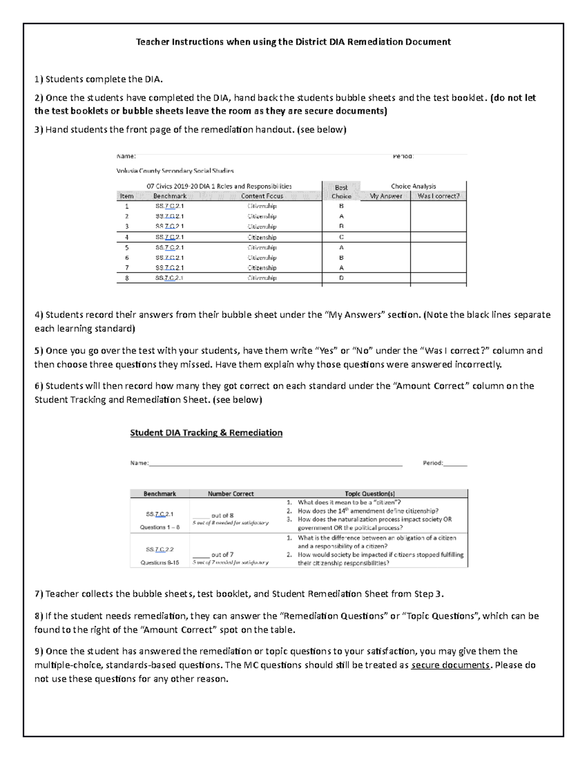 DIA 6 Remediation Analysis and Tracking - Teacher Instructions when ...