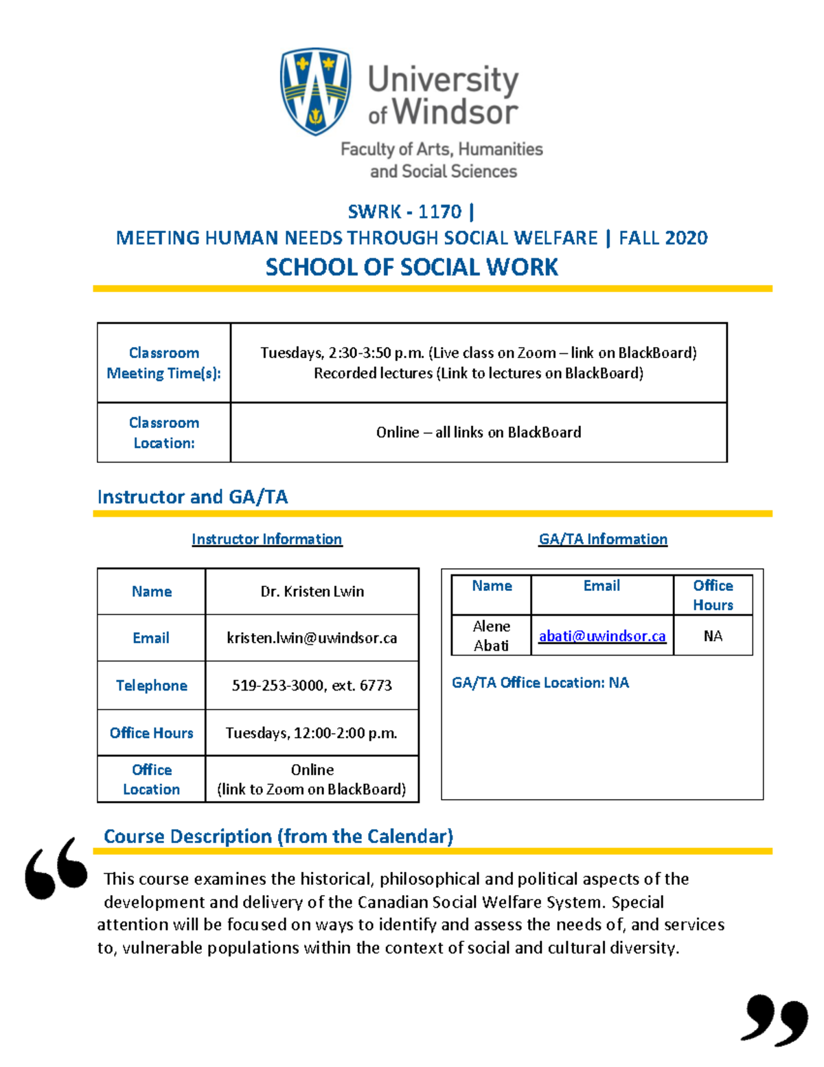 SWRK Syllabus - SWRK2040 - U of W - Studocu