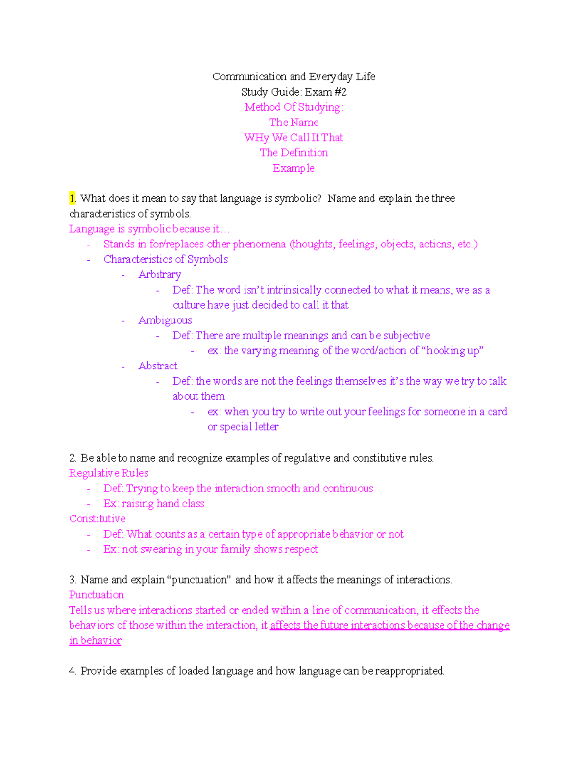COMS 203 - Exam Study Guide 2 - Communication and Everyday Life Study ...