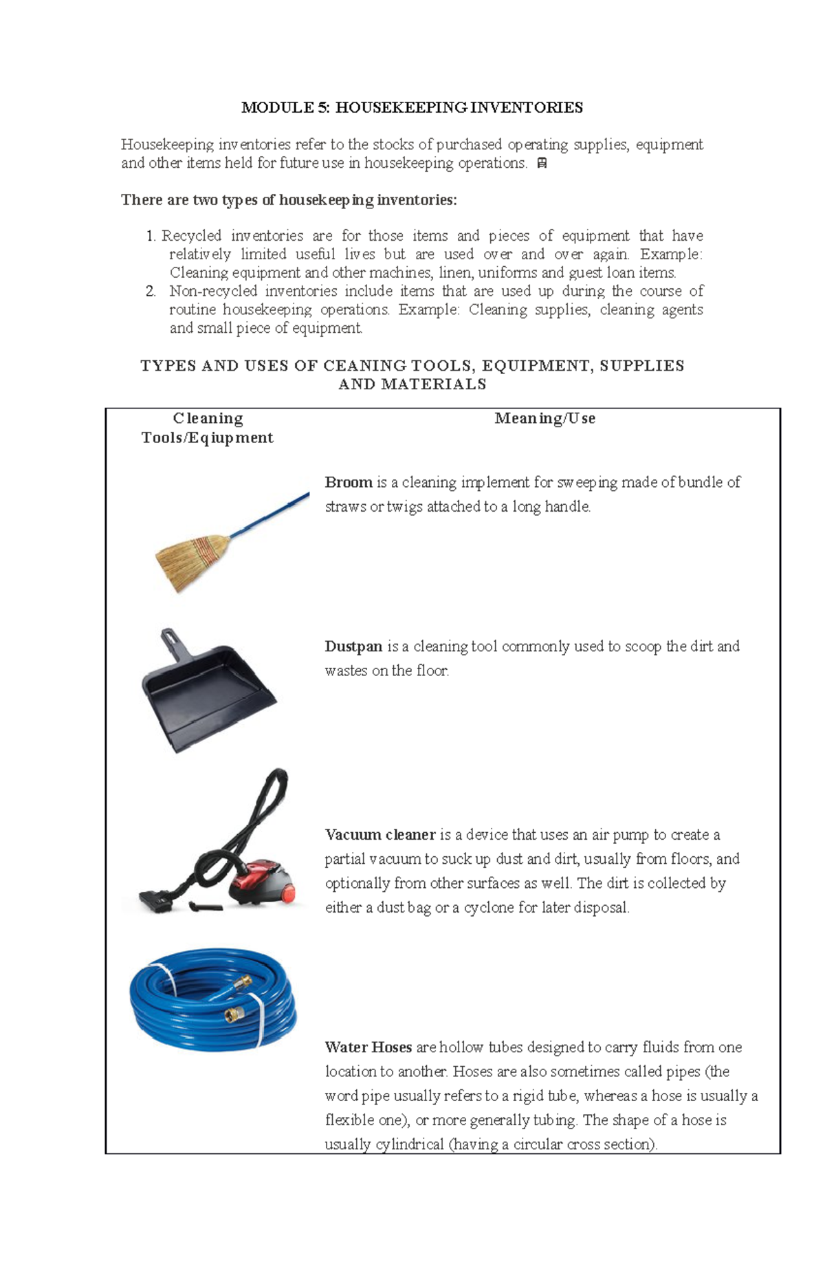 Module 5 - Lecture notes 1 - MODULE 5: HOUSEKEEPING INVENTORIES ...