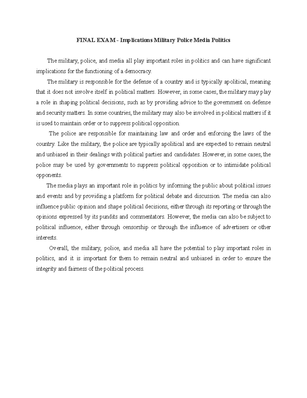 Implications Military Police Media Politics - The military is ...