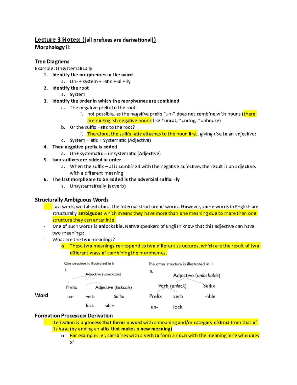 LINA01 - Lecture 3 - Lecture 3 Notes: ((all prefixes are derivational ...