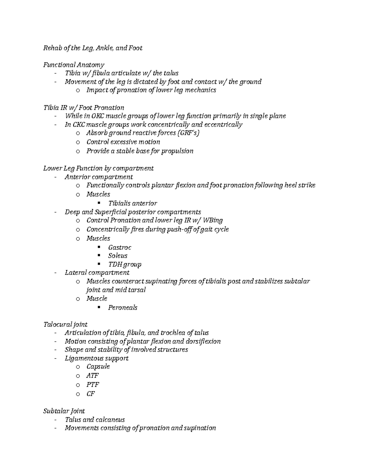 Rehab of the Leg - Lecture notes 2 - Rehab of the Leg, Ankle, and Foot ...