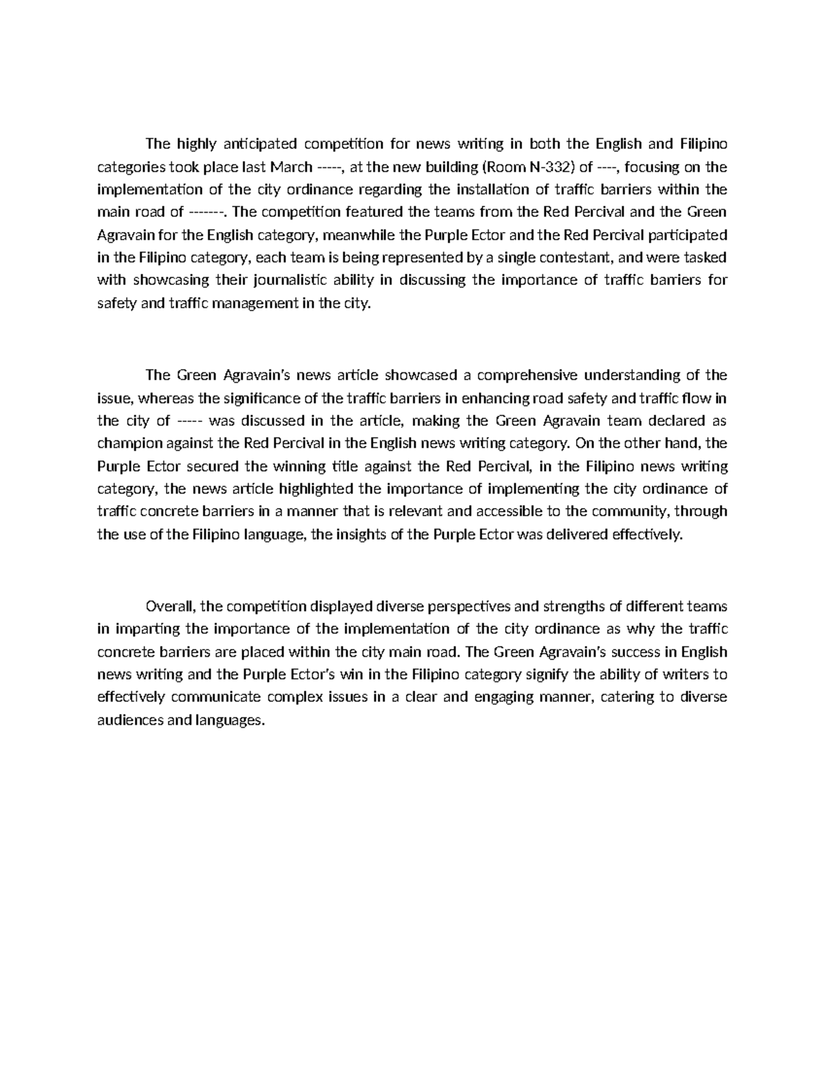 News writing sample - The highly anticipated competition for news ...