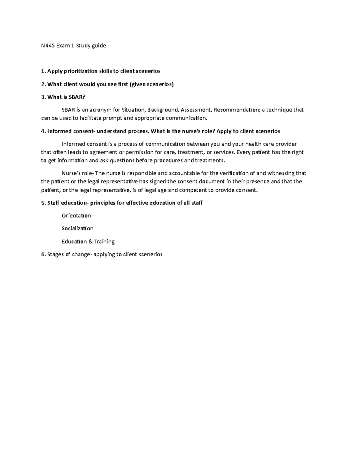 N445 Exam 1 Study guide good things to study - N445 Exam 1 Study guide ...
