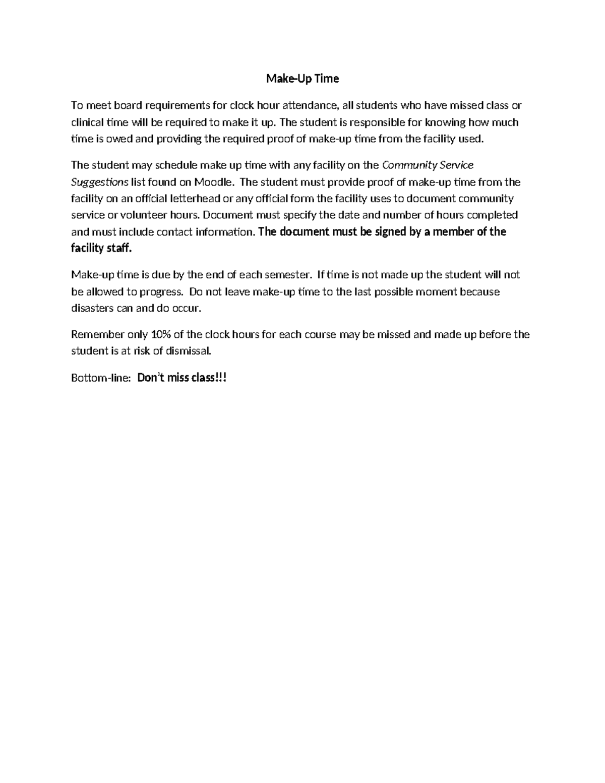 Community Service Makeup Instructions - Make-Up Time To meet board ...