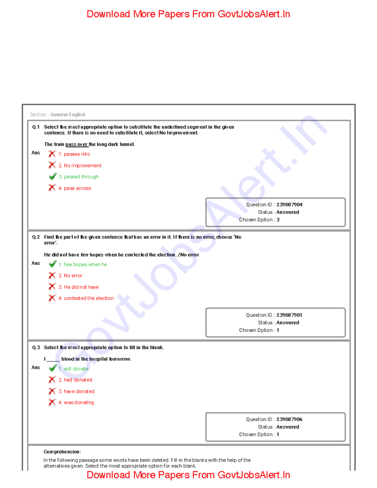 SSC MTS Previous Year Question Paper 2019 Set 04 English - Q Select the ...
