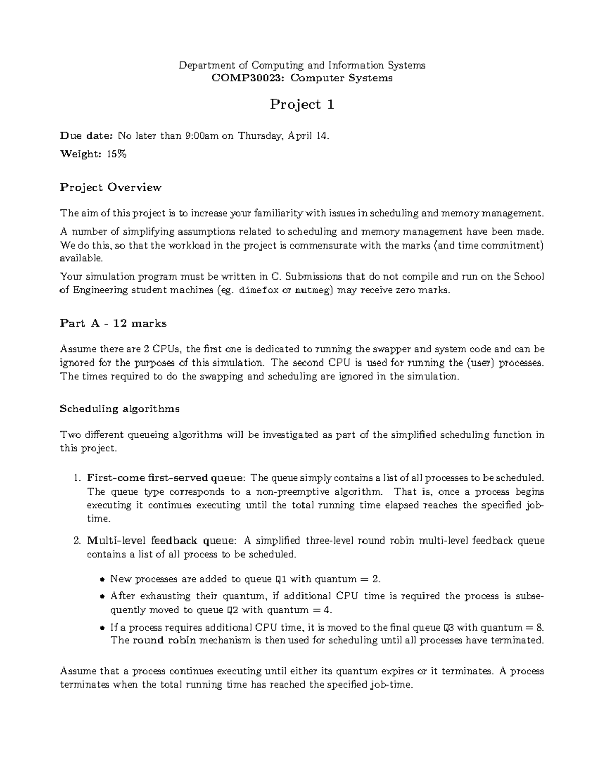 Project-spec-1 - Assignment 1 Specifications - Department of Computing and Information Systems ...