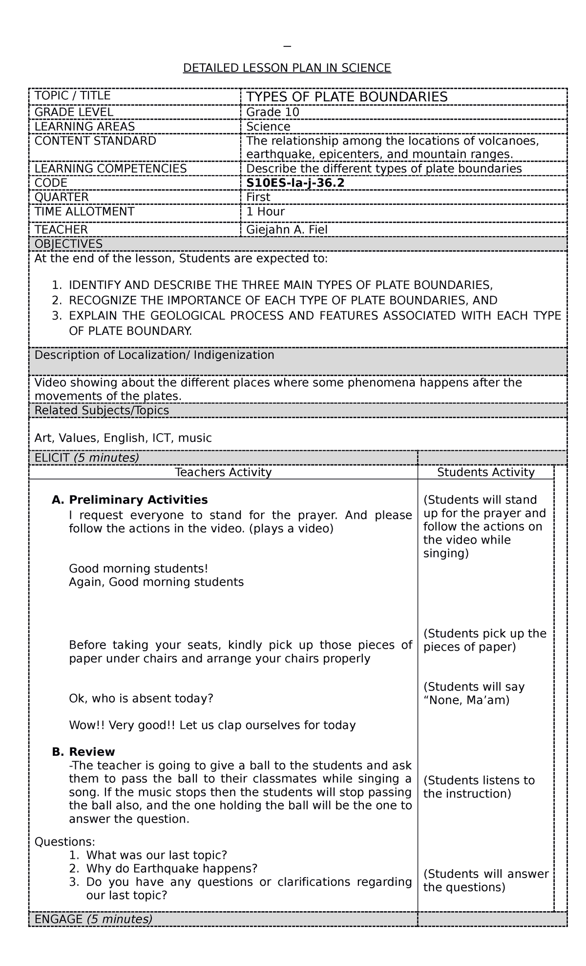 Final Demonstration Lesson PLAN - DETAILED LESSON PLAN IN SCIENCE TOPIC ...