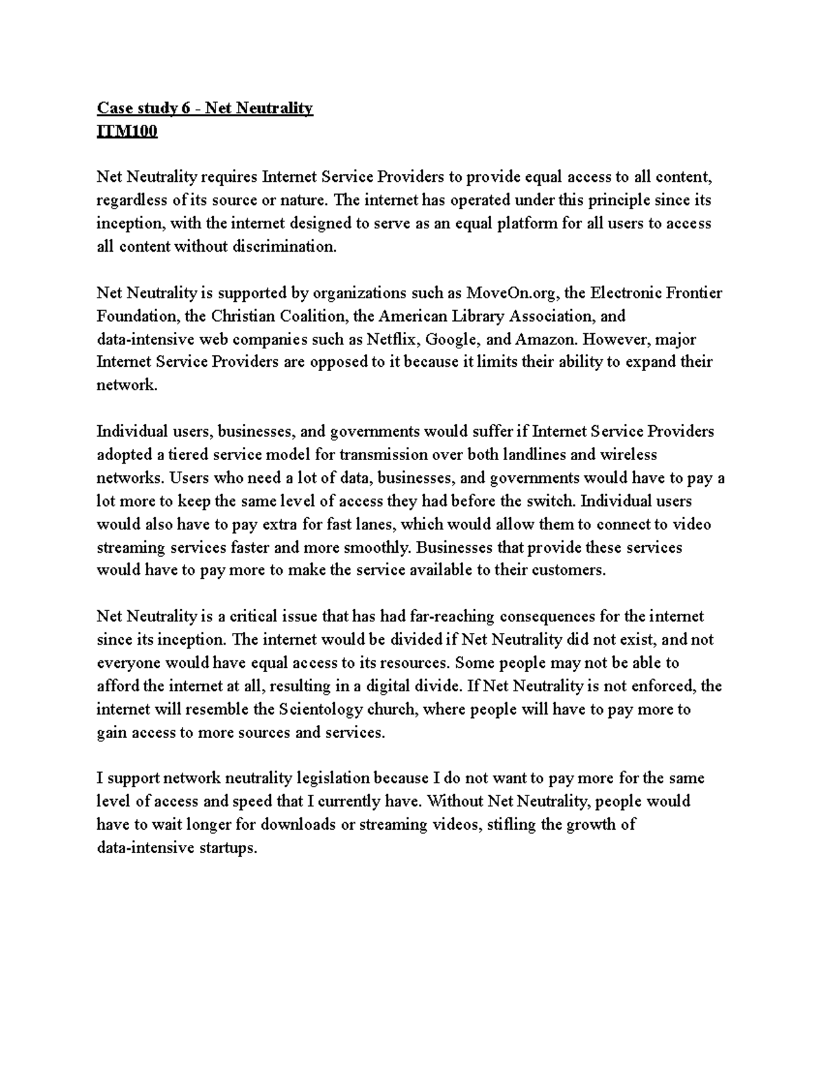 Case study 6 - Net Neutrality - Case study 6 - Net Neutrality ITM Net ...