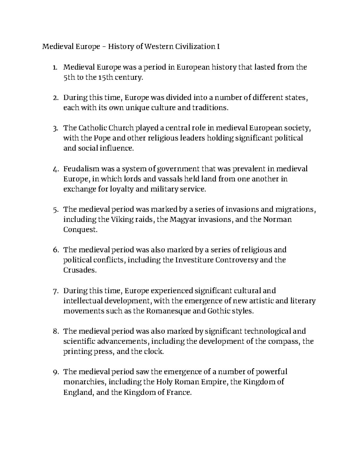 Medieval Europe - Google Docs - Medieval Europe - History of Western ...