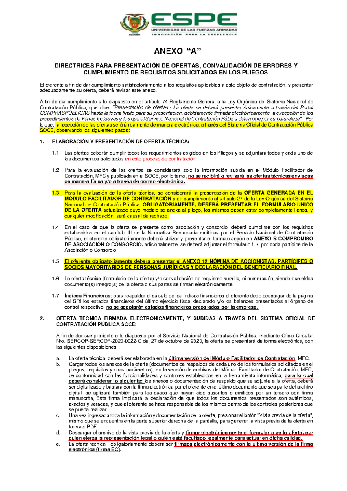 38715890 - ASDASDASDAS - ANEXO “A” DIRECTRICES PARA PRESENTACIÓN DE OFERTAS, CONVALIDACIÓN DE ...