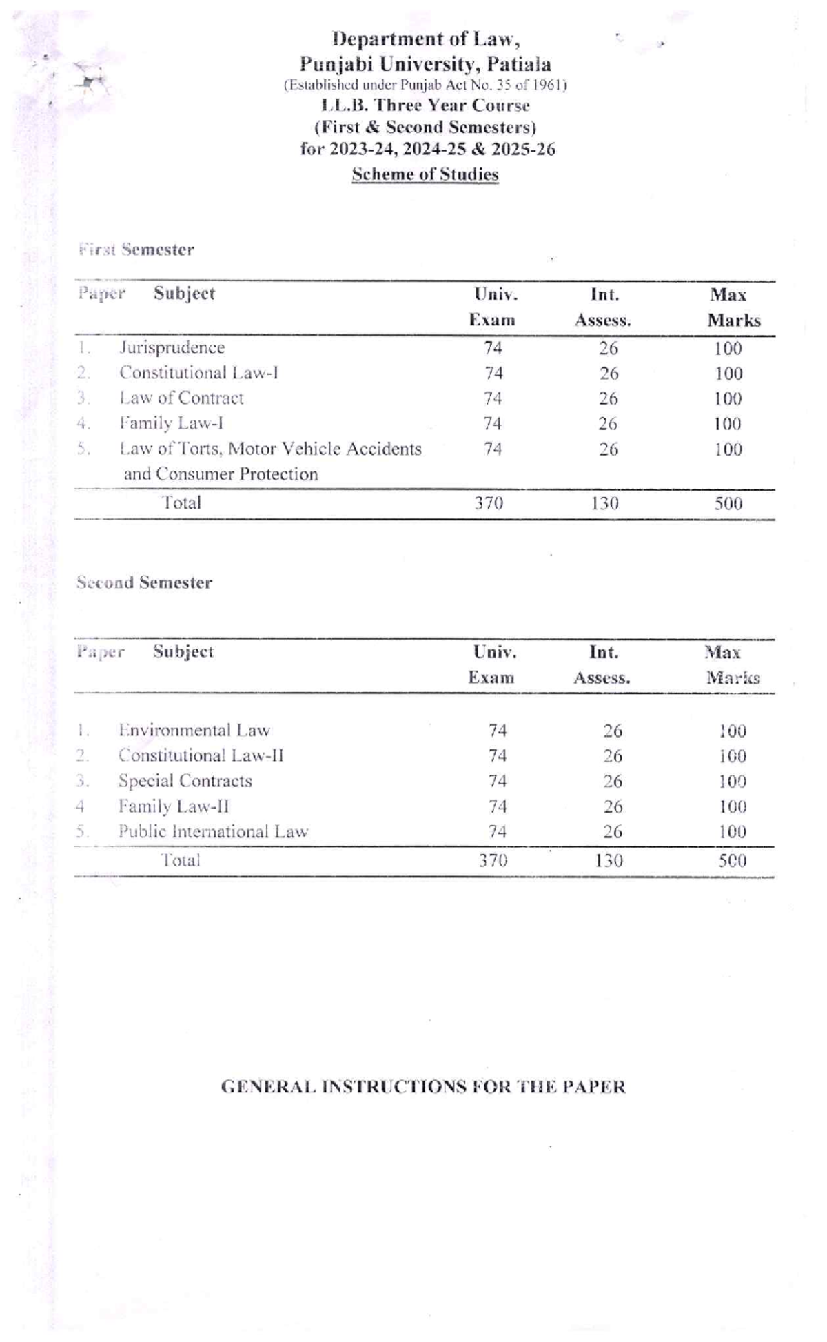 LL.B(Three Year Course) Part-1 (Semester First and Second) - LLB - Studocu