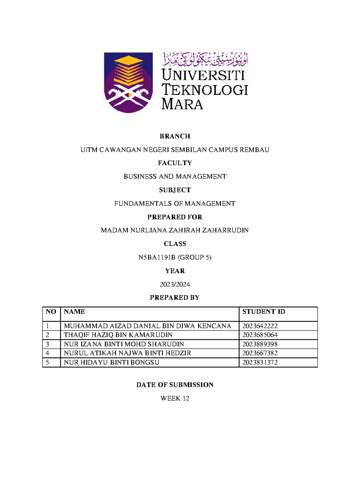 MGT162 Assignment - Fundamentals of Management - BRANCH UiTM CAWANGAN ...