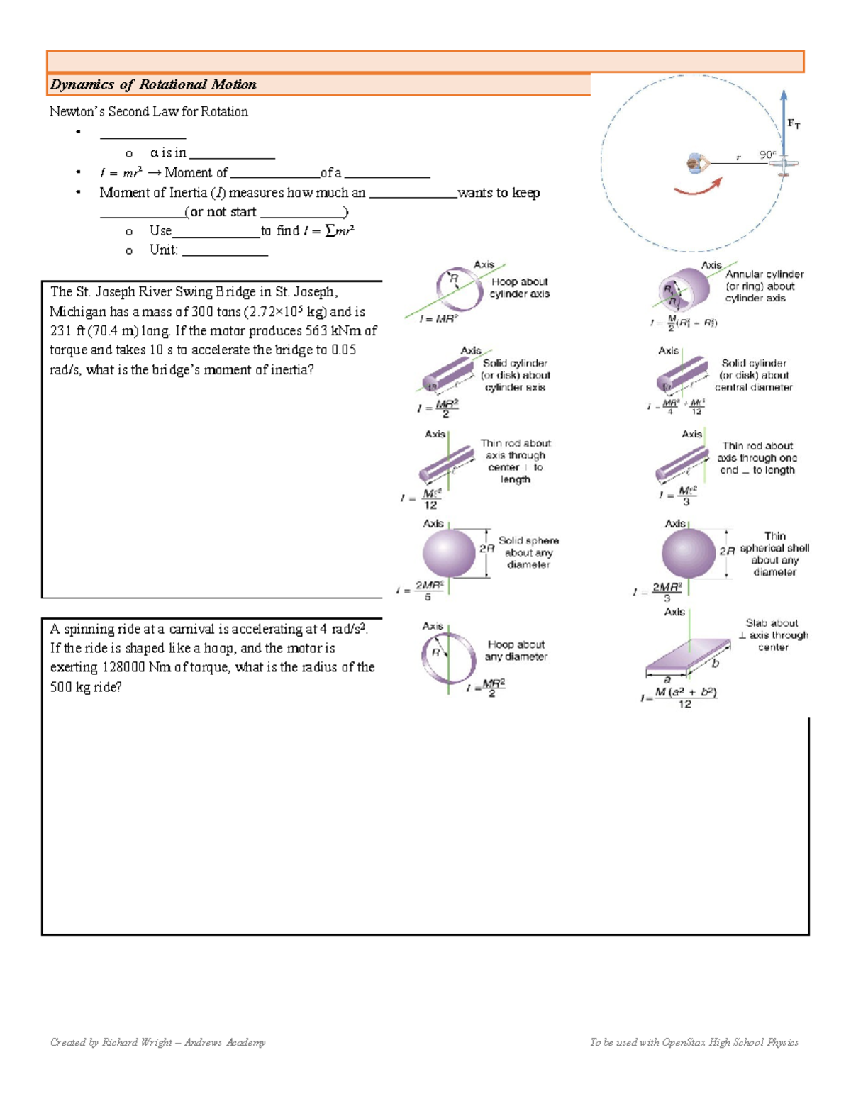 HSPhysics 03-05 Moment of Inertia - Newton’s Second Law for Rotation ...