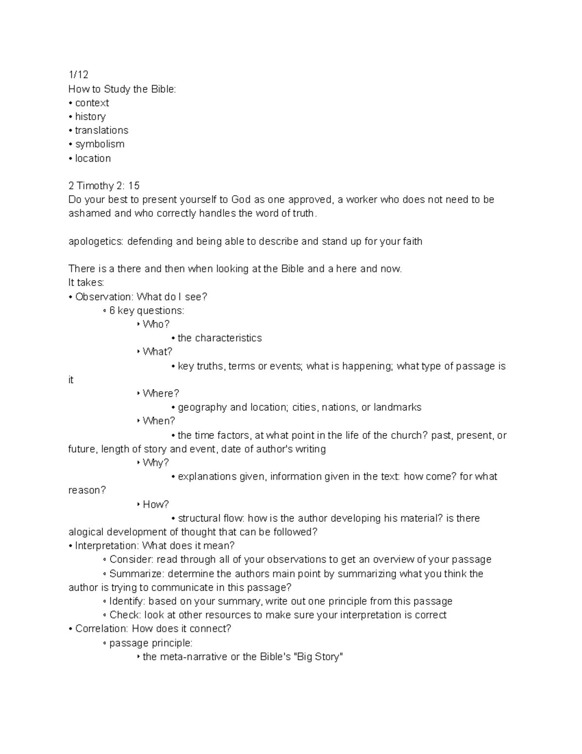 Bible 110 Part 1 - class notes from whole semester (P1). - 1/ How to ...