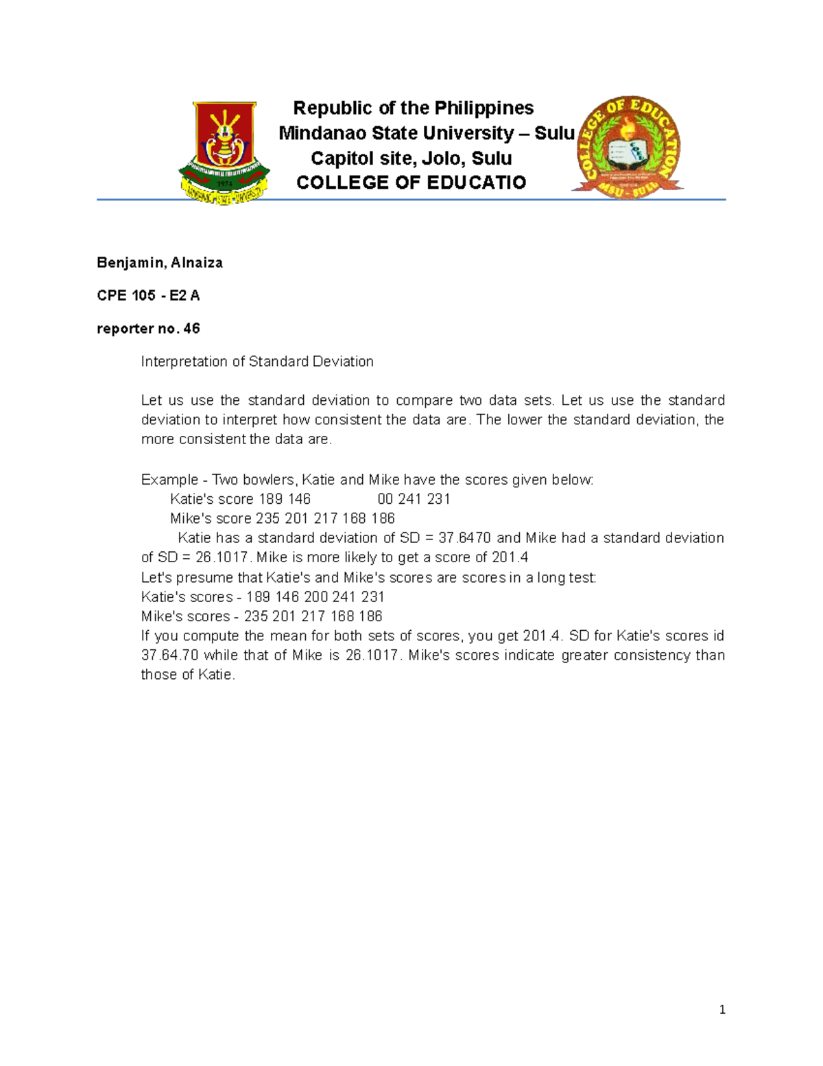 CPE105 E2 A G9 reporter 46 - Republic of the Philippines Mindanao State ...