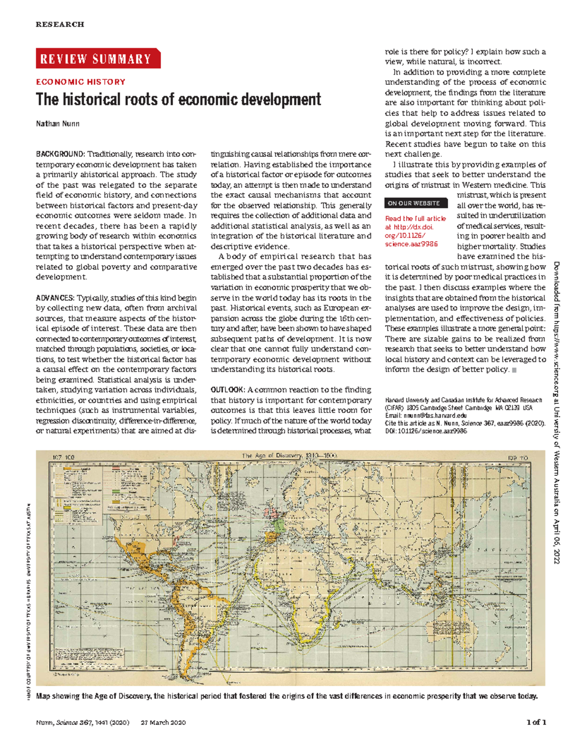 Nunn Science 2020 - R E V I E W S U M M A R Y ECONOMIC HISTORY The ...