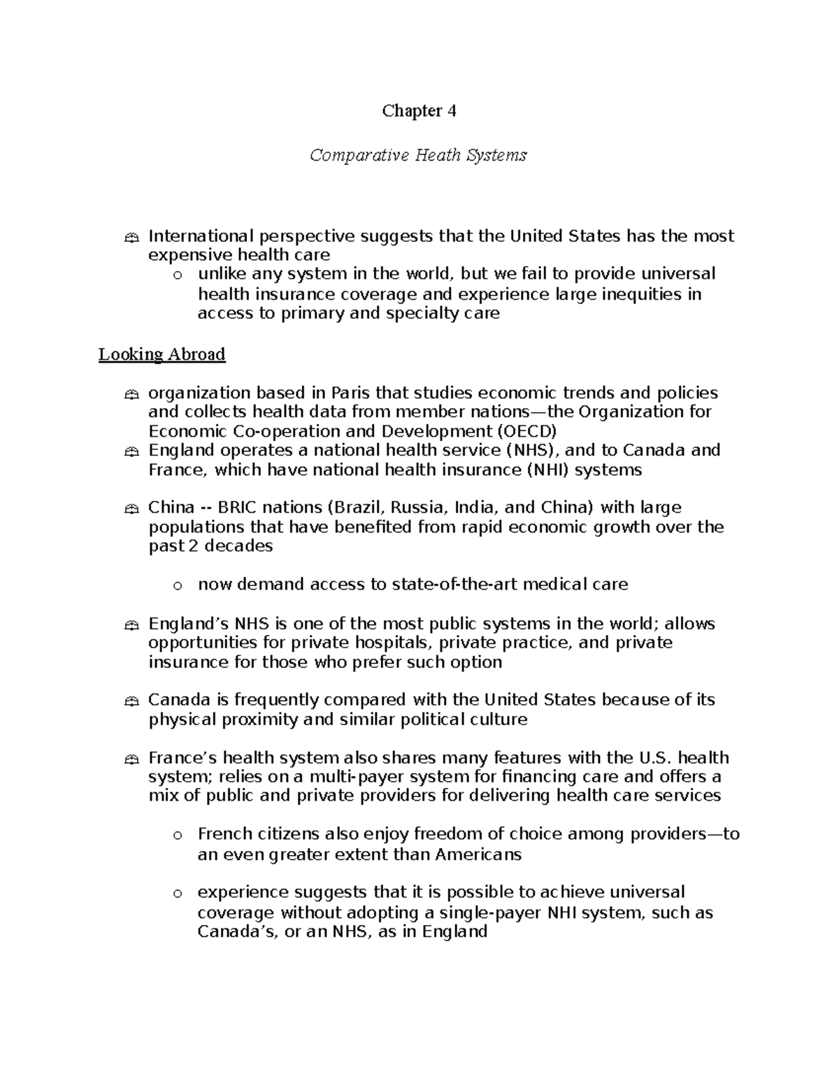 HPM Chapter 4 Notes - Chapter 4 Comparative Heath Systems International ...