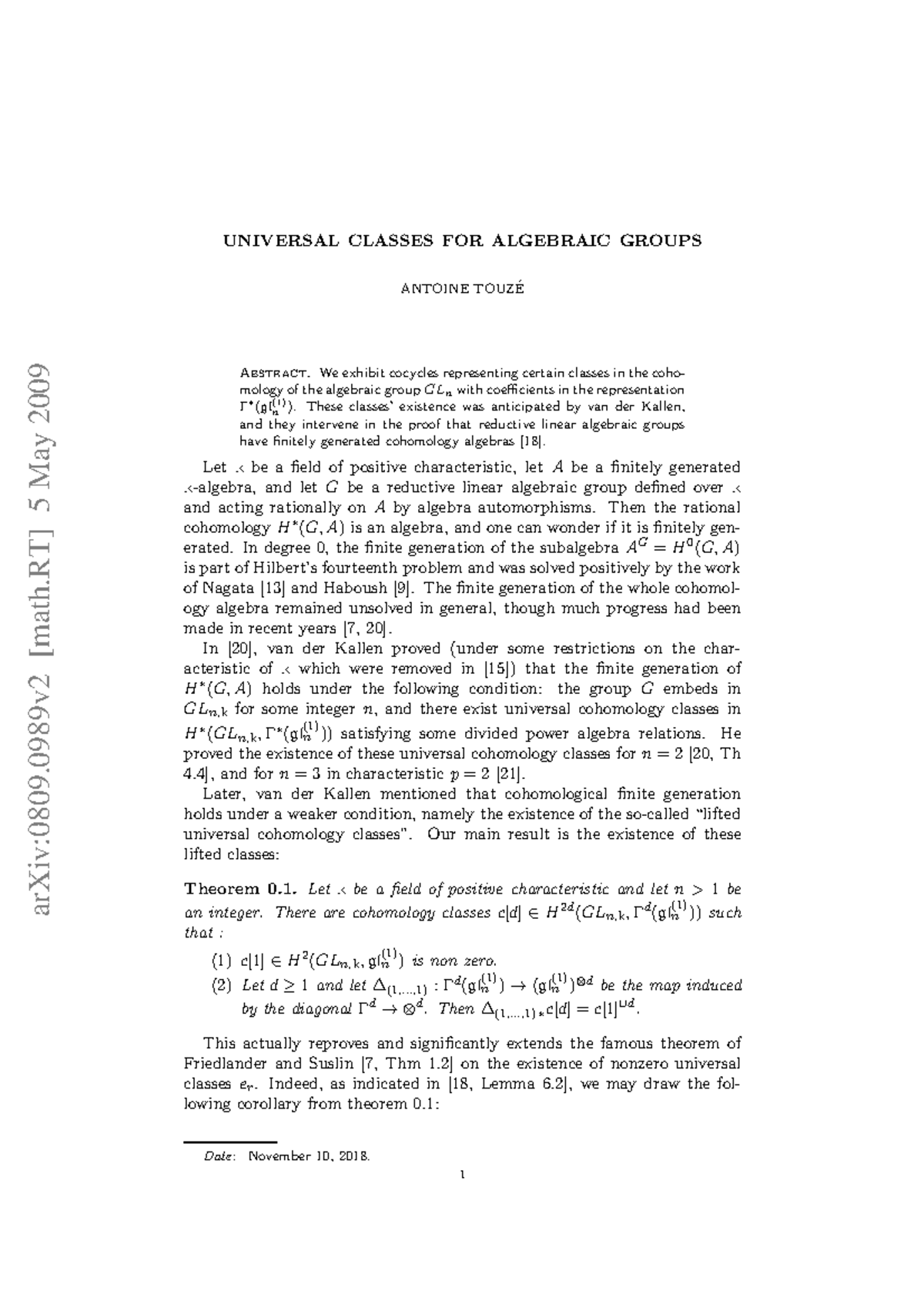 0809 - Cours - arXiv:0809 [math] 5 May 2009 UNIVERSAL CLASSES FOR ...