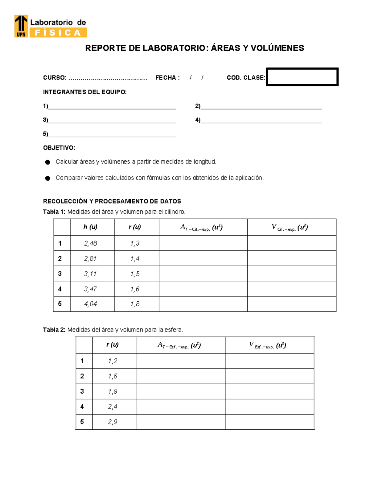 Reporte LAB Fisiele S05 A VOL - REPORTE DE LABORATORIO: ÁREAS Y ...