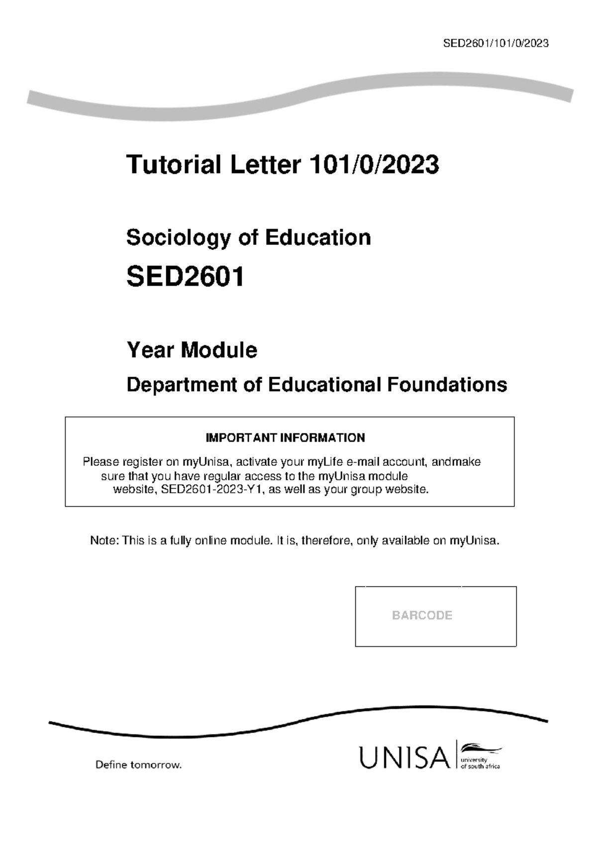 SED2601 - Tutorial work - SED2601/101/0/ Tutorial Letter 101/0 ...