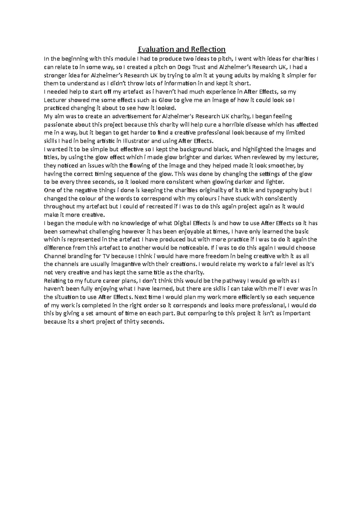 Ryan Lane - Evaluation and Reflection - Evaluation and Reflection In ...