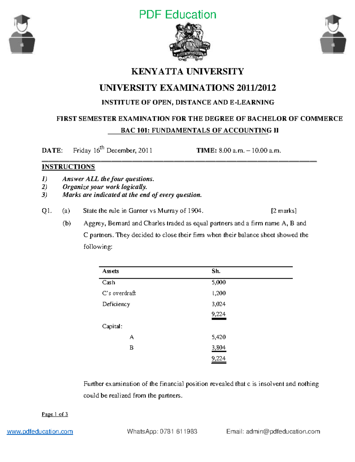 BAC 101 Fundamentals of Accounting II Past Papers December 2011 - PDF ...