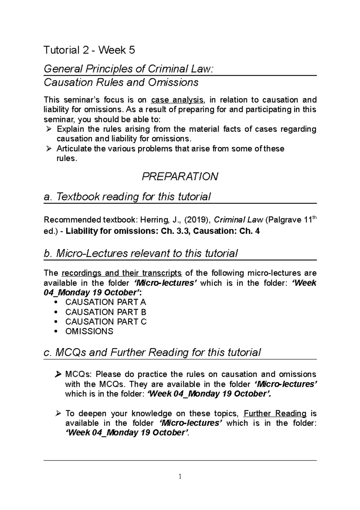 Tutorial 2 Handout - revision - Tutorial 2 - Week 5 General Principles ...