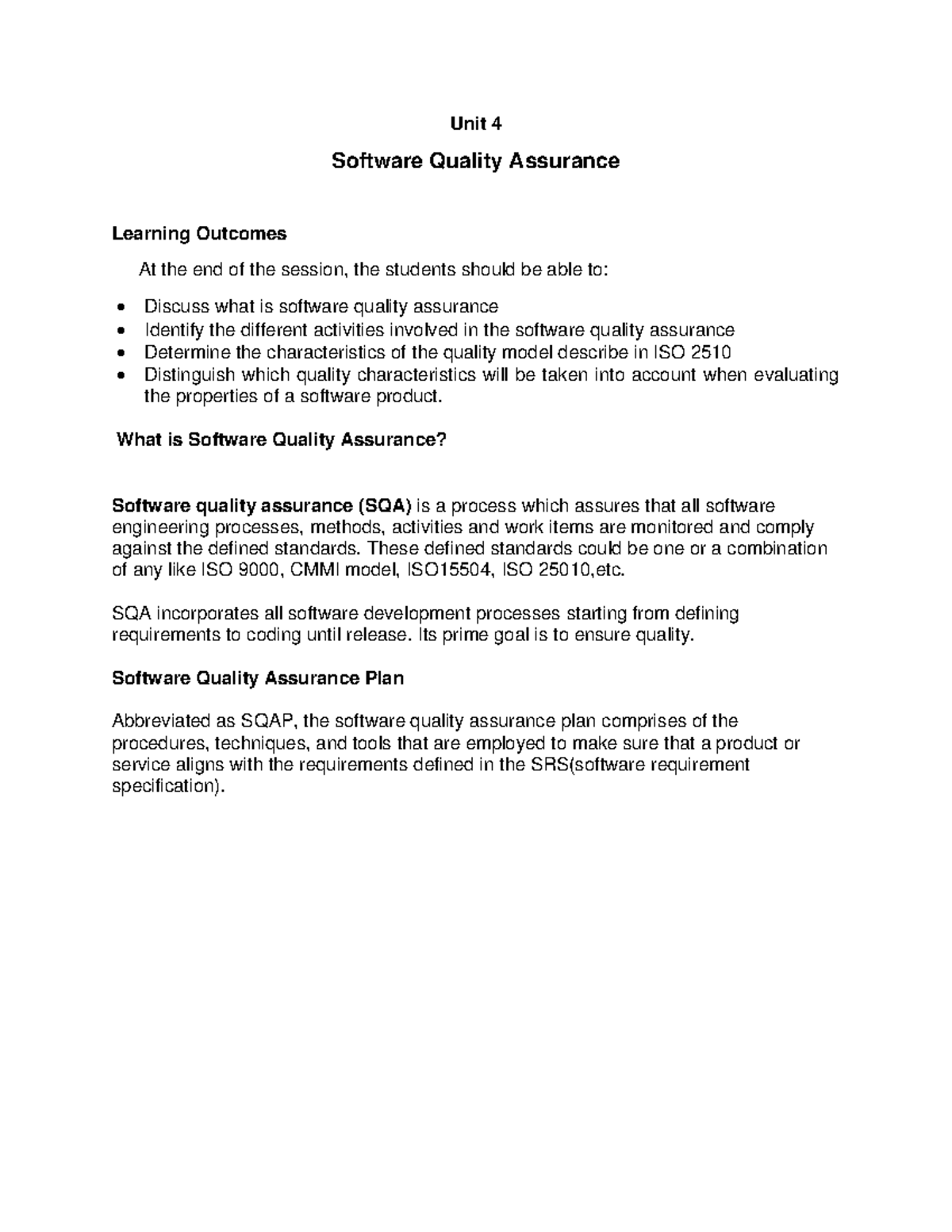 Unit 4-Software Quality Assurance - Unit 4 Software Quality Assurance ...