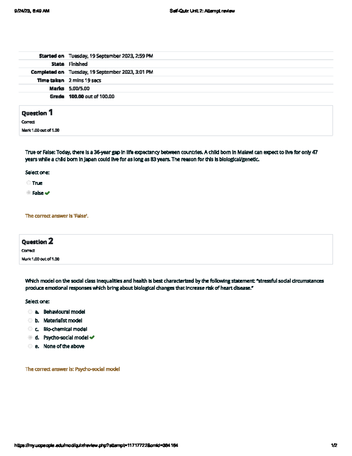 HS 2712 Self-Quiz Unit 2 Attempt review - hs 2712 - - Studocu