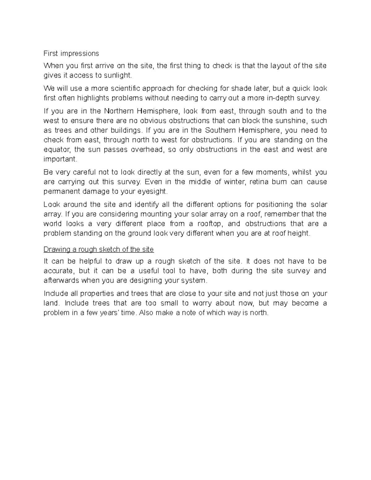 First impressions - First impressions When you first arrive on the site ...