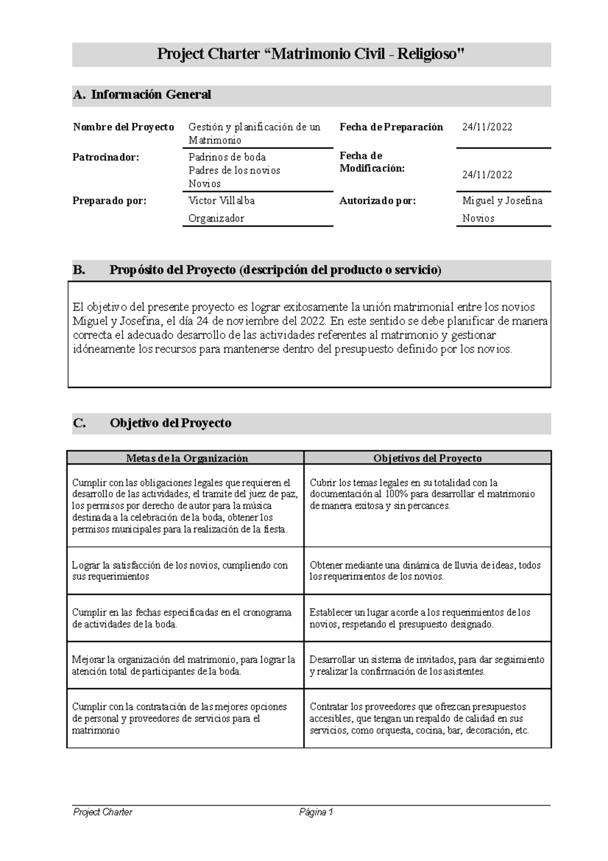 Project Charter Matrimonio Civil Religioso - Project Charter ...