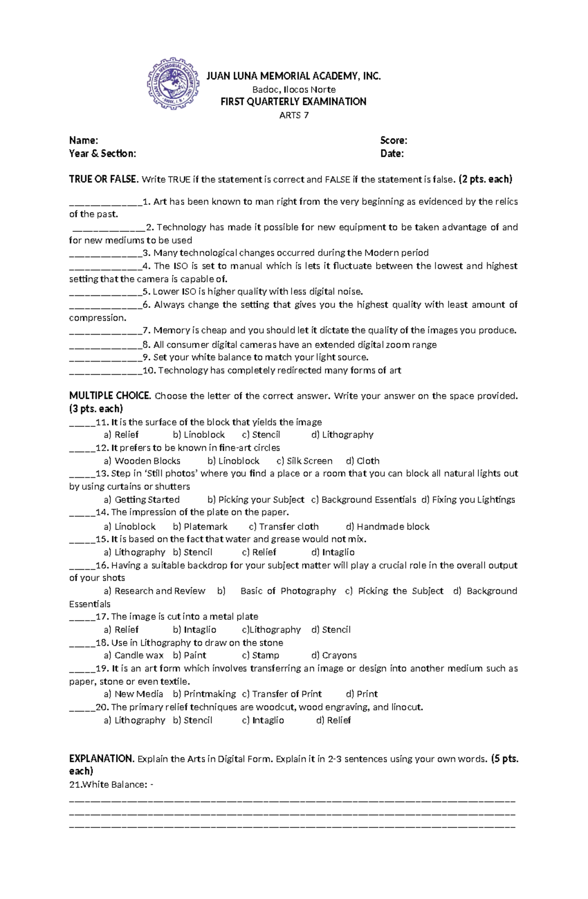 TEST PAPER FOR EVRYONE WHO WANTS A REFERENCES IN DTUCY OR SCHOOL OR ...