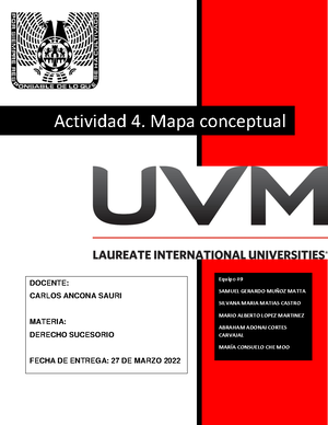 A5 Eq9 - Derecho Sucesorio - Actividad 5. Proyecto Integrador etapa 2. Samuel Gerardo Muñoz ...