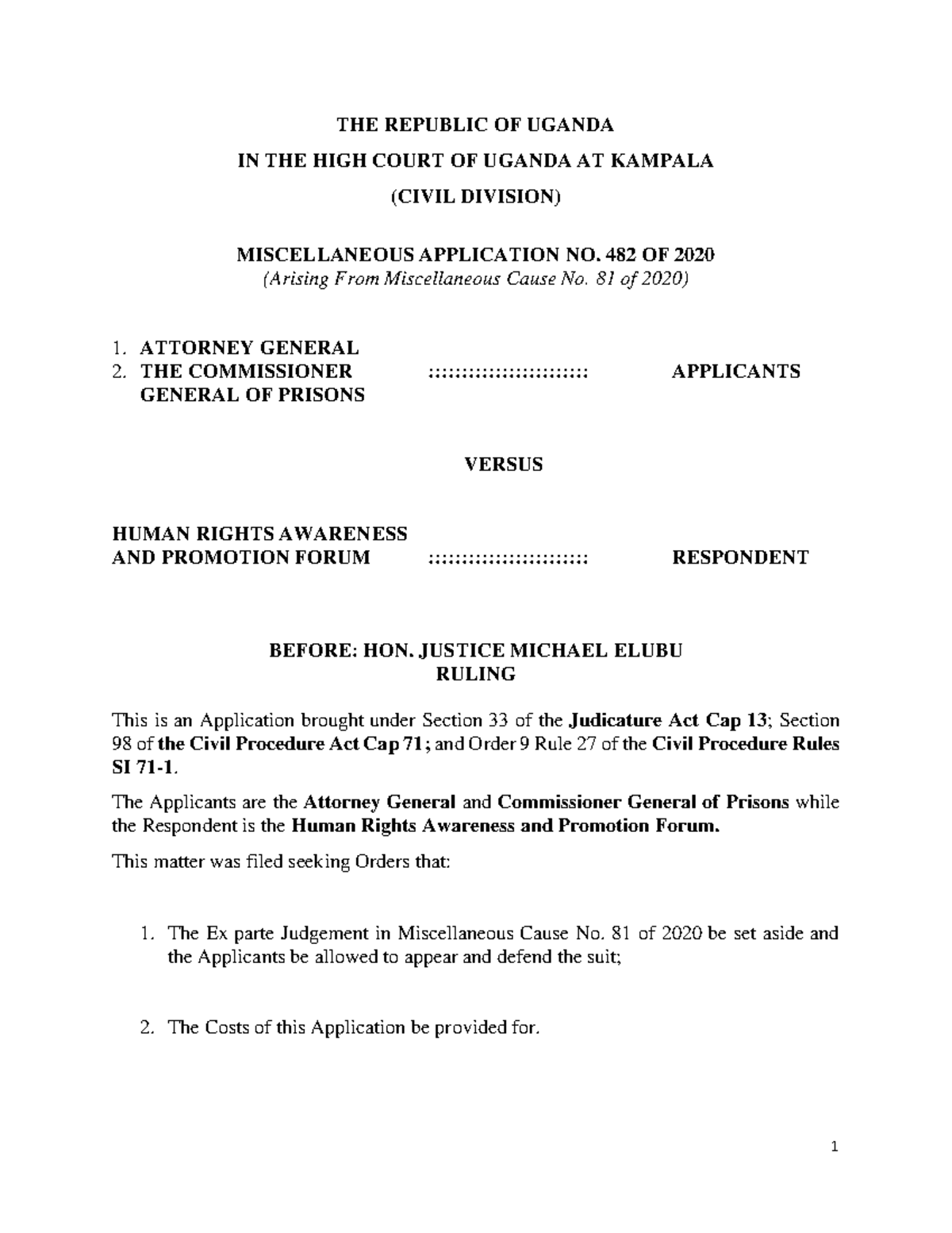 Attorney General v Hrapf - Ruling in Setting Aside Application - THE ...