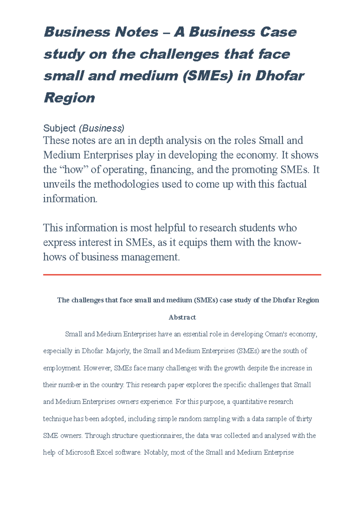 Case study on the challenges that face small and medium (SMEs) in ...