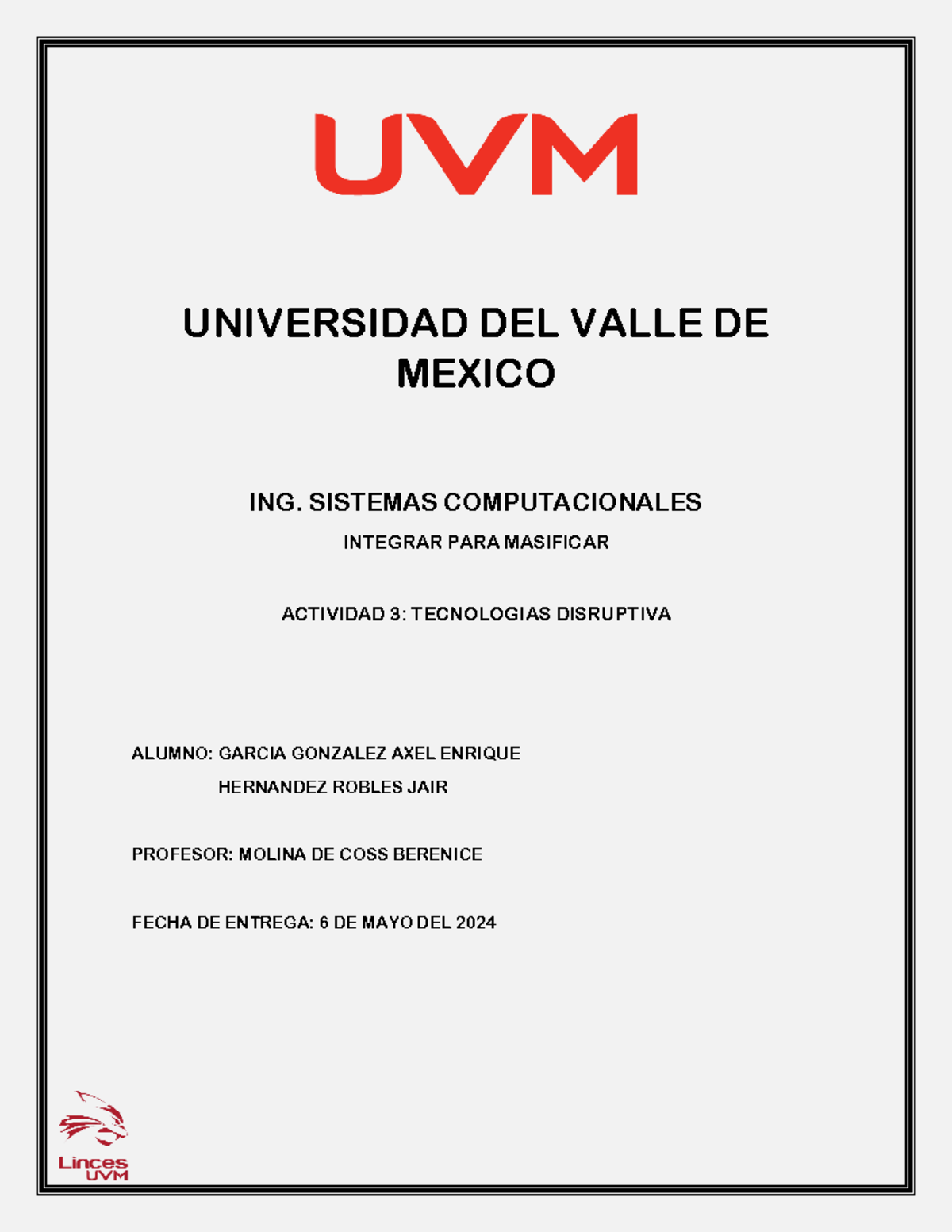 A#3 JHR - sdfsdfsdfs - UNIVERSIDAD DEL VALLE DE MEXICO ING. SISTEMAS ...